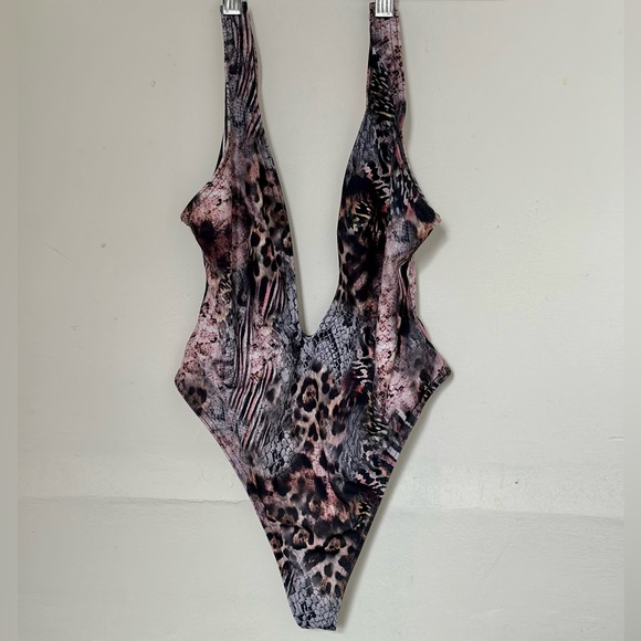 Swim | Asos Design Mixed Animal High Leg Swimsuit With Thong Back ...